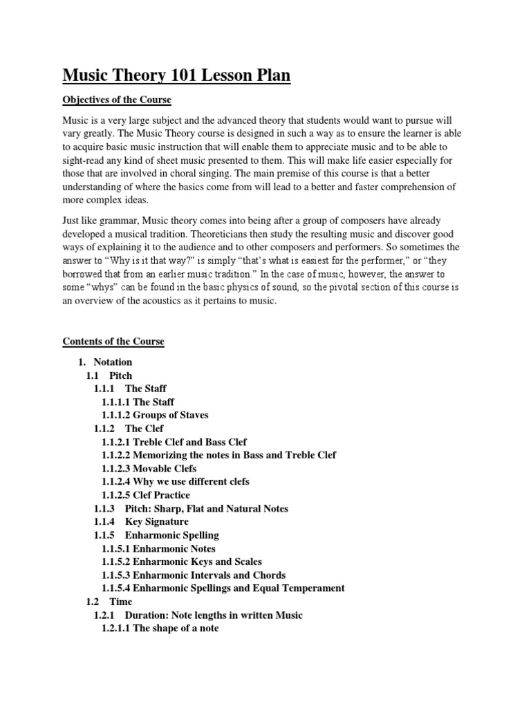 Music Theory 101 Lesson Plan | PDF | Music Theory | Musical Notation