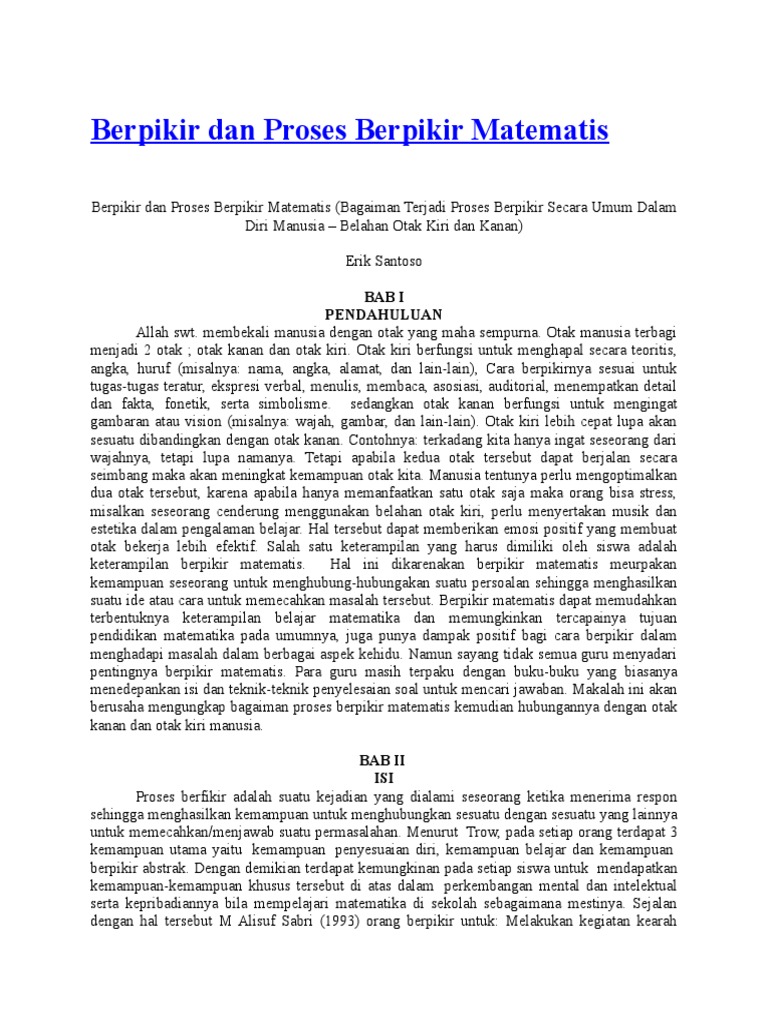 Berpikir Dan Proses Berpikir Matematis | PDF