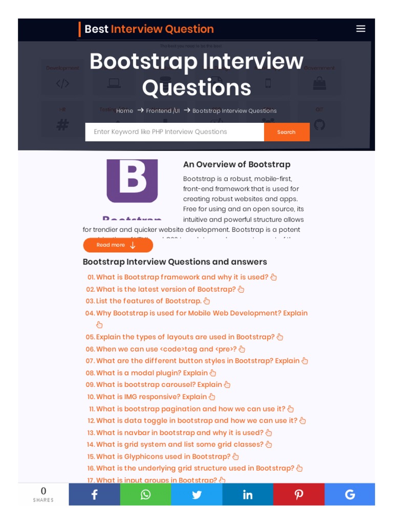 Bootstrap Interview Questions PDF | PDF | Bootstrap (Front End Framework) | Software