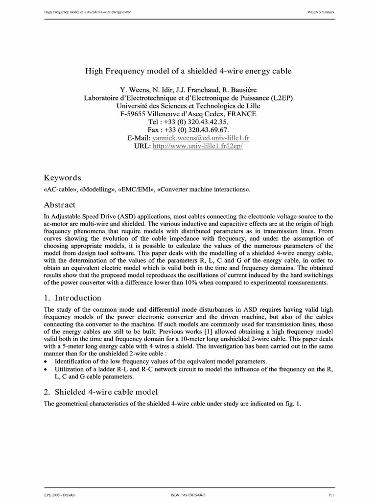 High Frequency Model of A Shielded 4-Wire Energy Cable | PDF ...