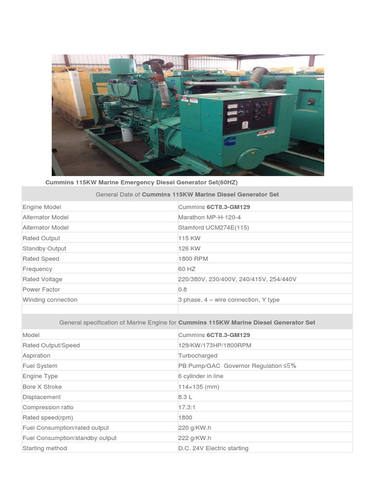 Cummins 115KW Marine Emergency Generator | PDF | Diesel Engine | Cummins