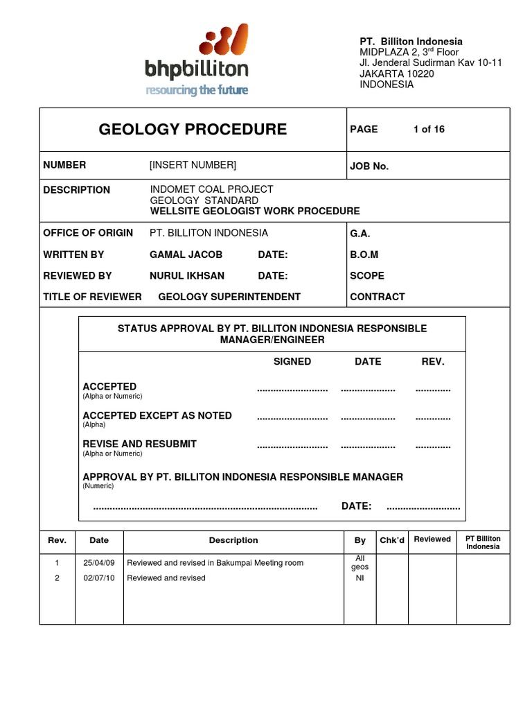 IMC EX P002 SOP EXPL Wellsite Geologist Work Procedure | PDF | Drilling ...