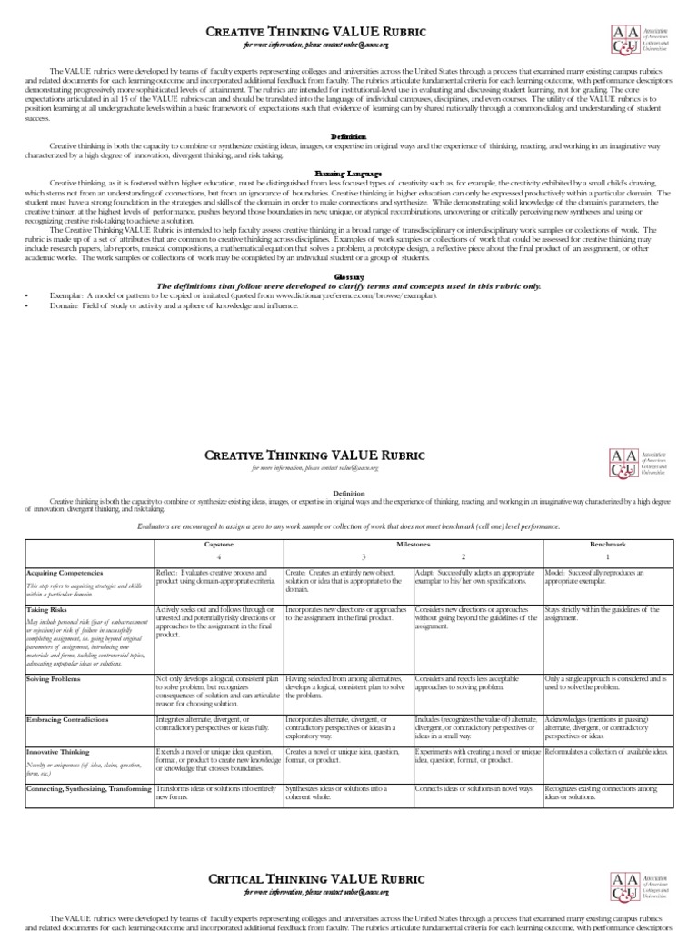 Value Rubric Packet | PDF | Rubric (Academic) | Creativity