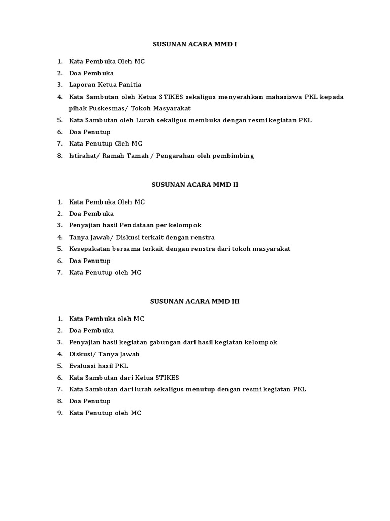Susunan Acara MMD | PDF