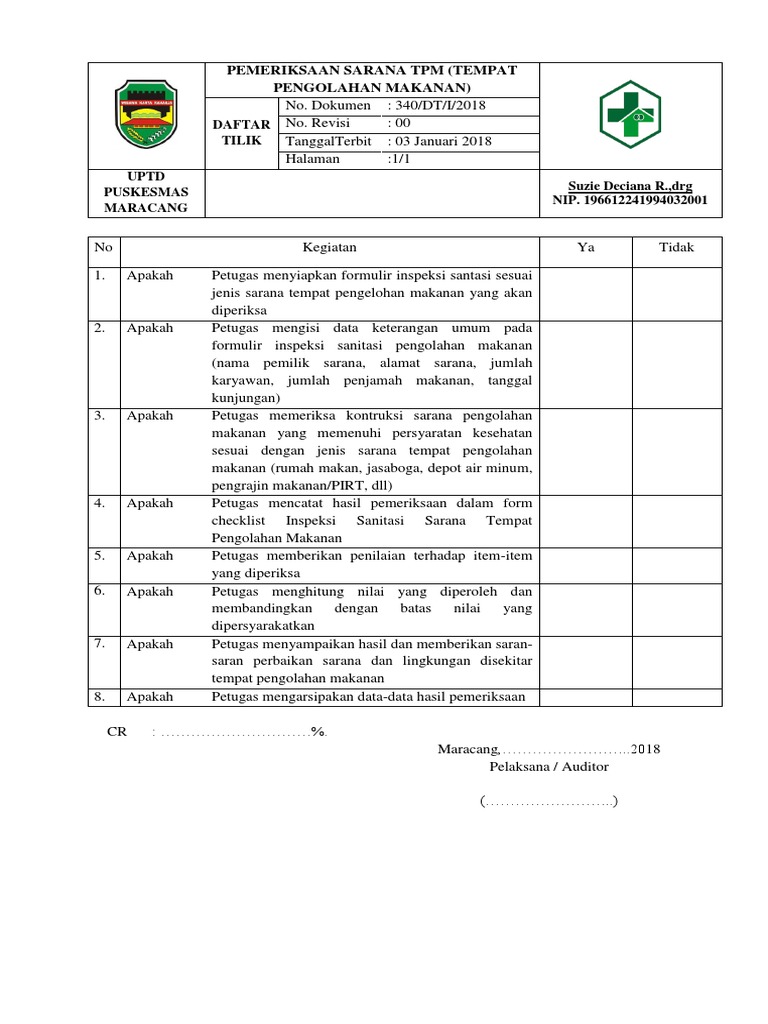 Daftar Tilik Program Kesling | PDF