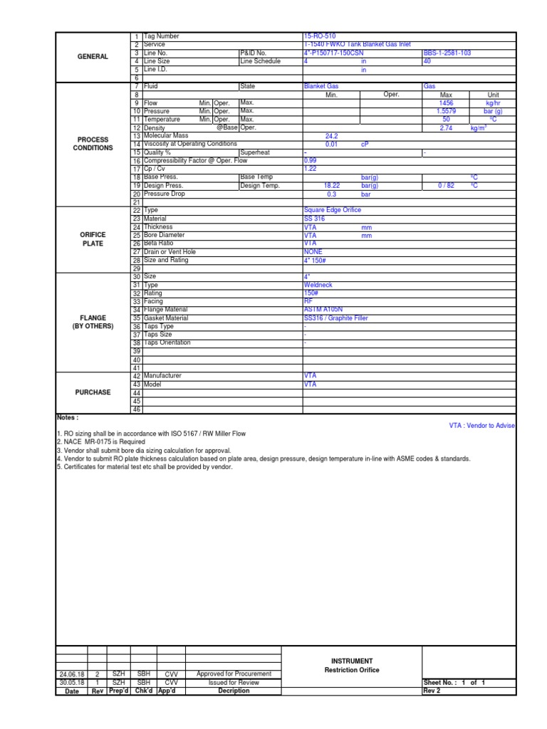 Datasheet For Restriction Orifice | PDF | Gases | Chemical Engineering