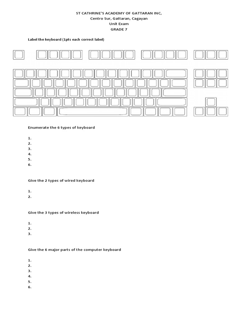 Keyboard Labeling Exam for Grade 7 | PDF