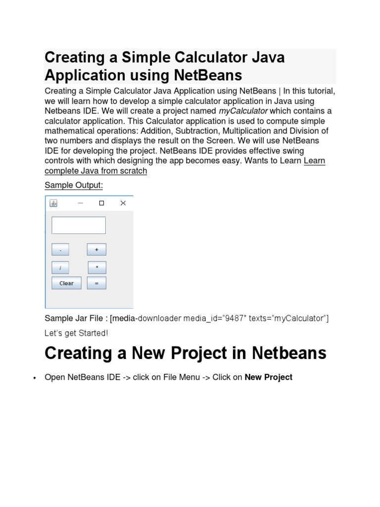 Learn To Create A Basic Calculator in Java Using Netbeans | PDF ...