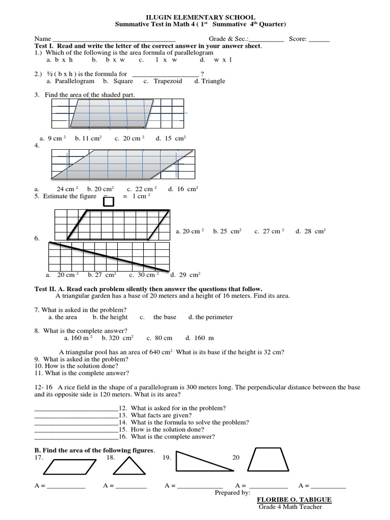 Summative Math 4 TH Quarter 2nd | PDF | Area | Volume