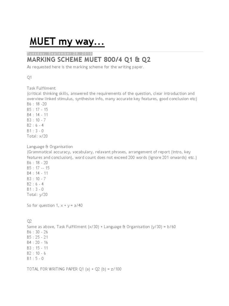 MUET My Way... : Marking Scheme Muet 800/4 Q1 & Q2 | PDF | Fluency ...