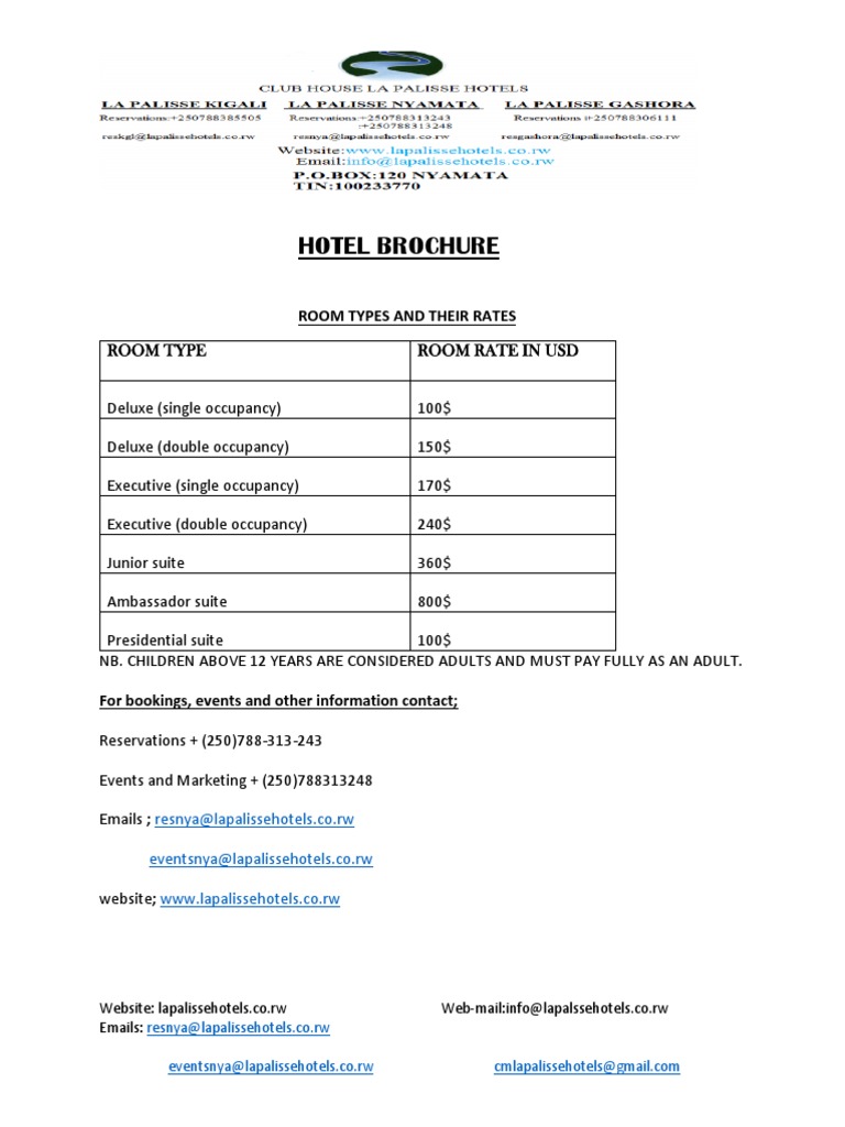 Hotel Brochure: Room Types and Their Rates | PDF