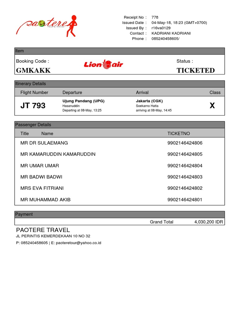 Gmkakk Ticketed: Booking Code: Status | PDF