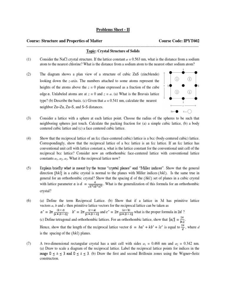 Problems Set 2 | PDF | Crystal Structure | Biophysics