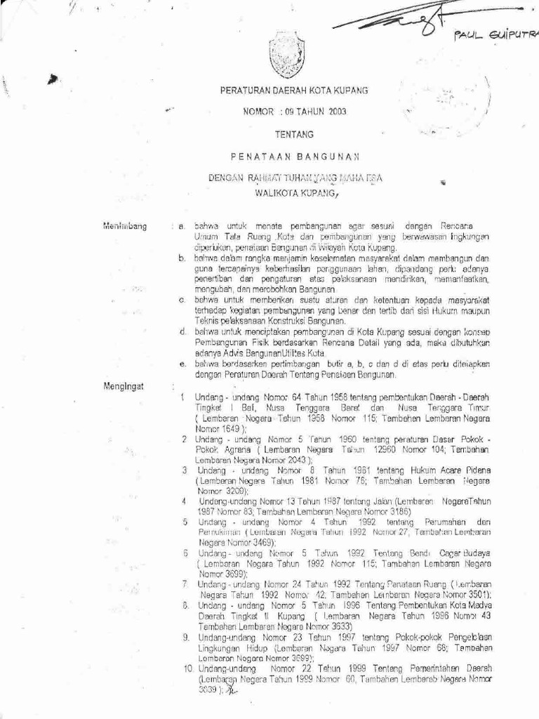 Perda Kota Kupang Nomor 09 Tahun 2003 Tentang Penataan Bangunan 16 HLMN | PDF