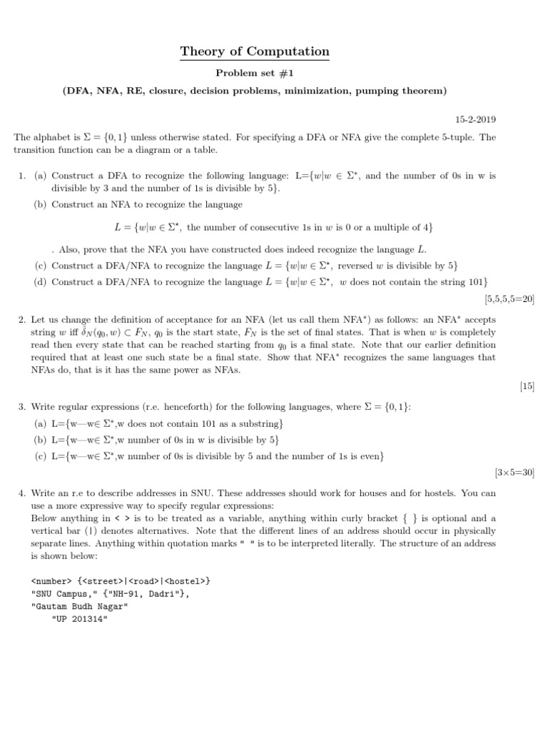 Assignment 1 | PDF | Theory Of Computation | Applied Mathematics