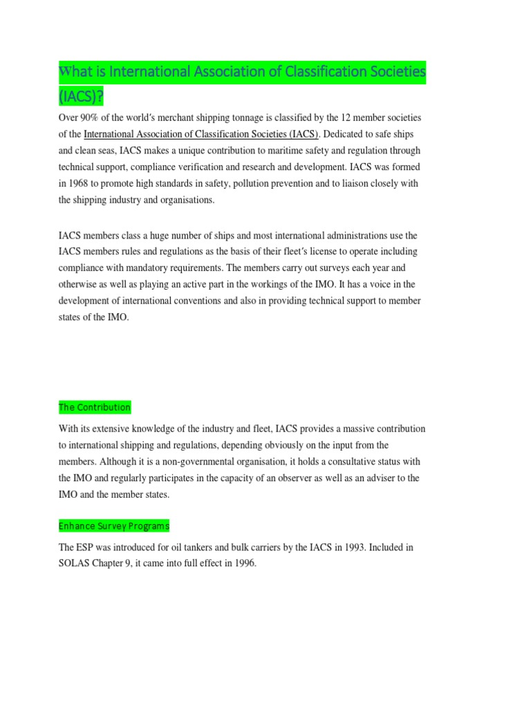 Hat Is International Association of Classification Societies (IACS ...