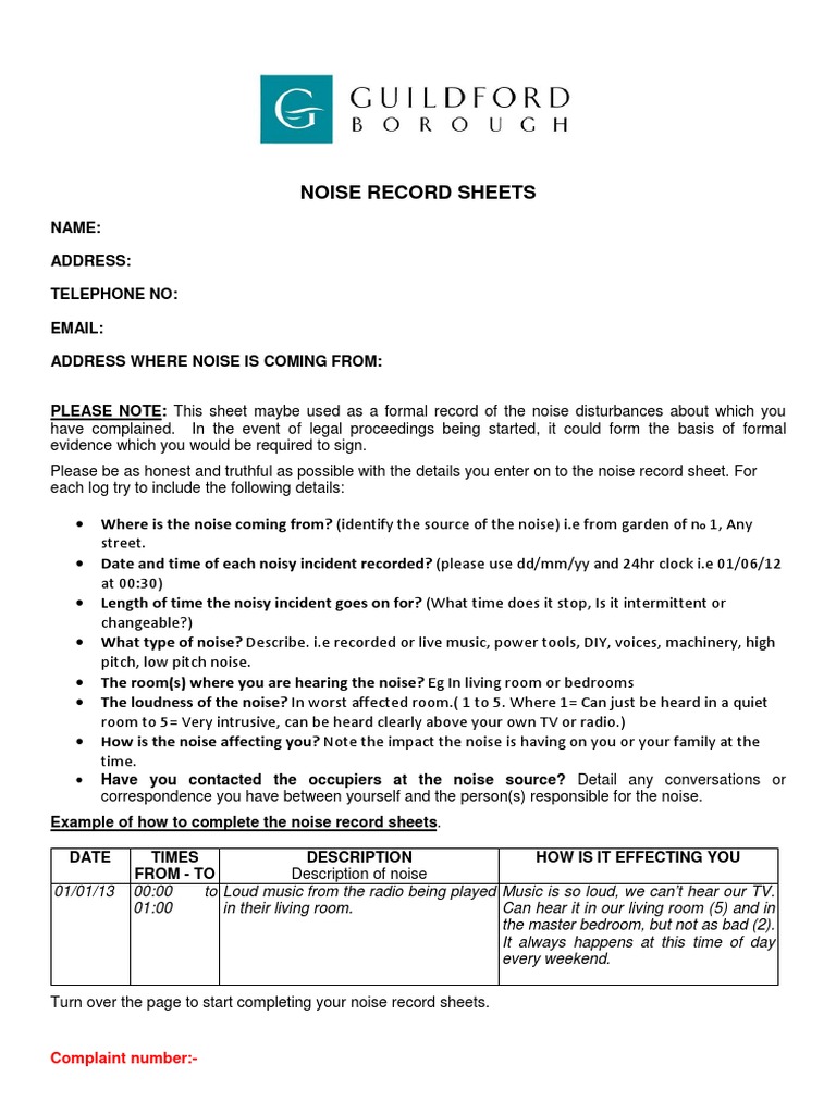 Noise Record Sheet 2014 | PDF | Noise | Hearing