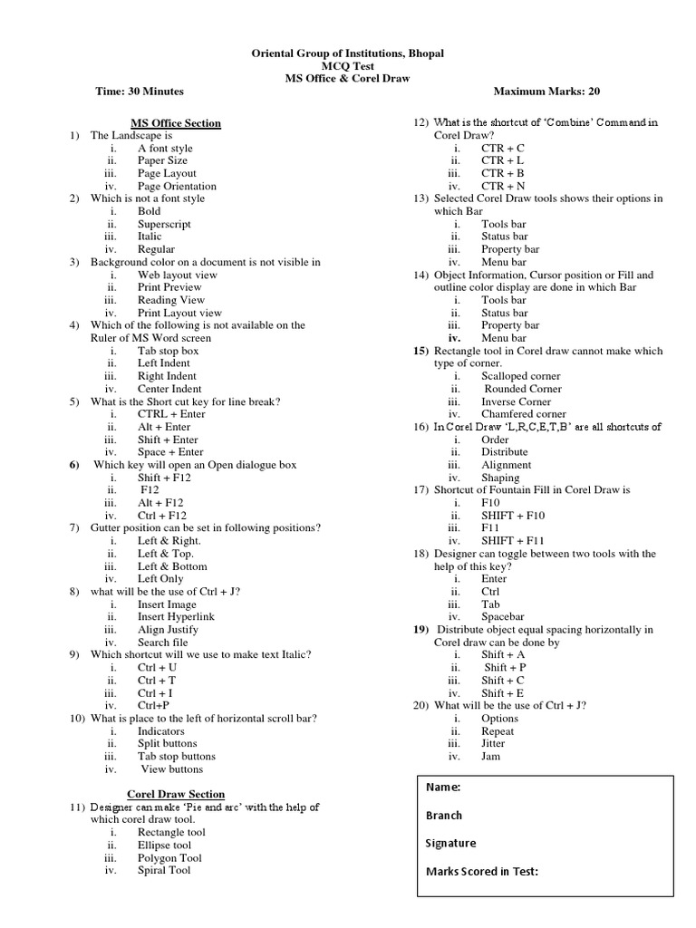 MCQ Lab Test Oct | PDF | Page Layout | Typefaces