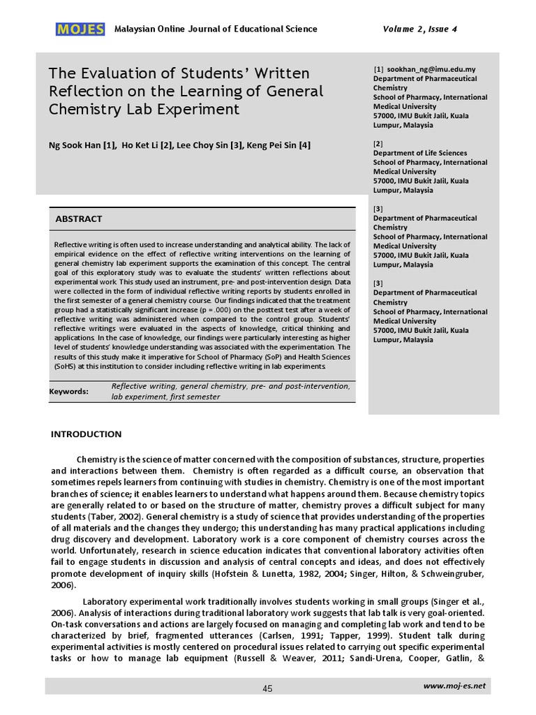 The Evaluation of Students' Written Reflection On The Learning of ...