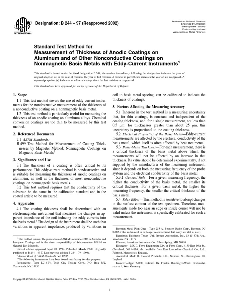 Astm B 244 | PDF | Measuring Instrument | Calibration