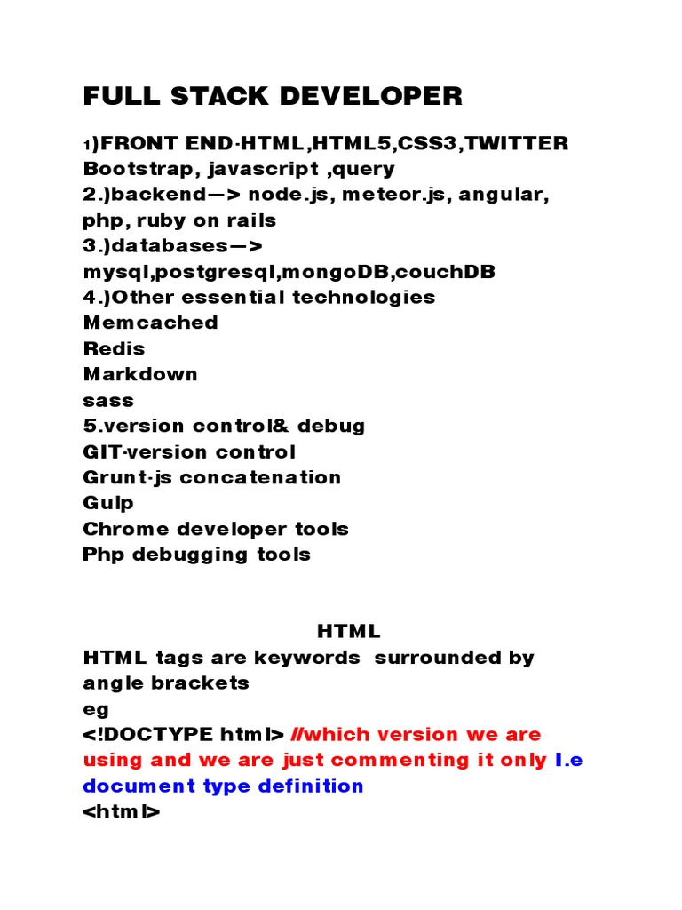 Full Stack Note | PDF | Html Element | Html