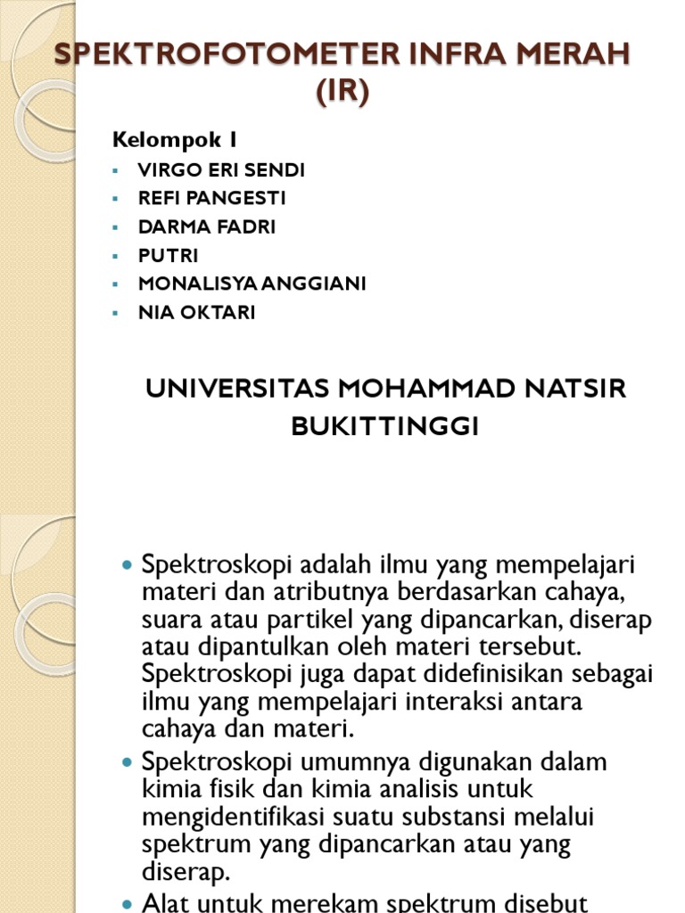 Spektrofotometer Infra Merah (Ir) Kelompok 1 - 1 | PDF | Sains & Matematika