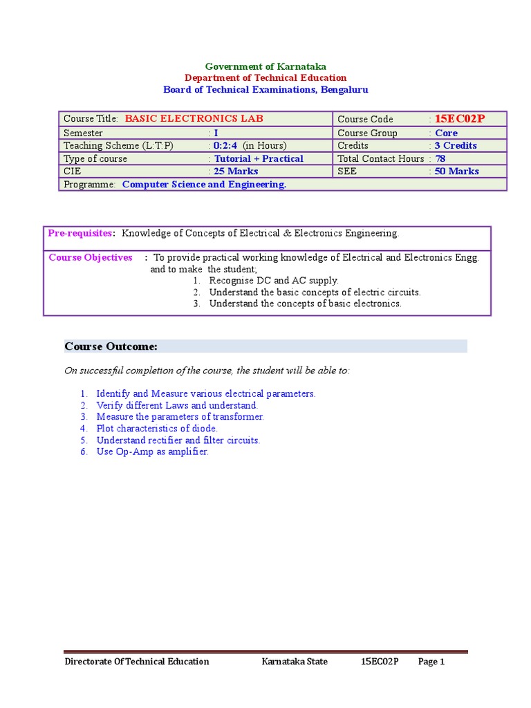 5.basic Electronics Lab. | PDF | Rectifier | Power Supply