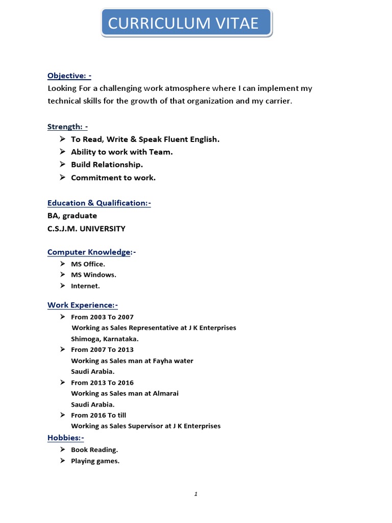 Curriculum Vitae: Objective | PDF