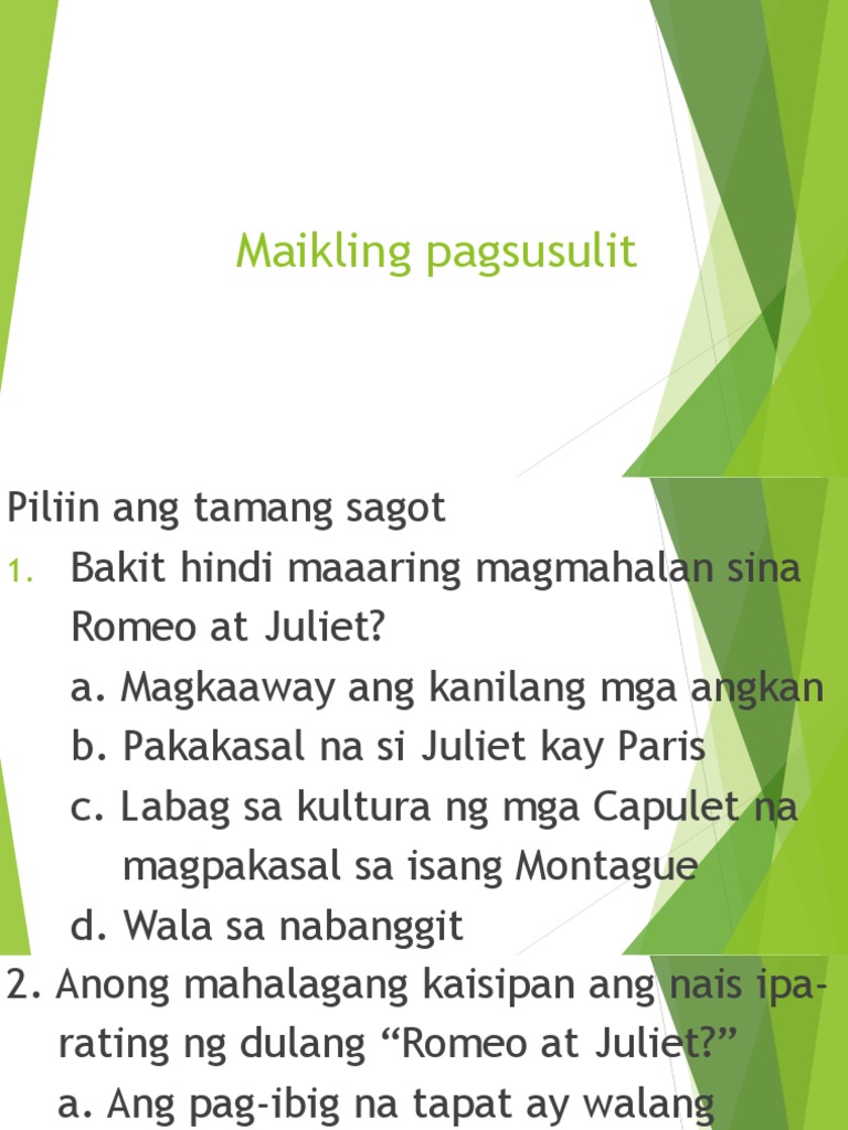 Maikling Pagsusulit | PDF