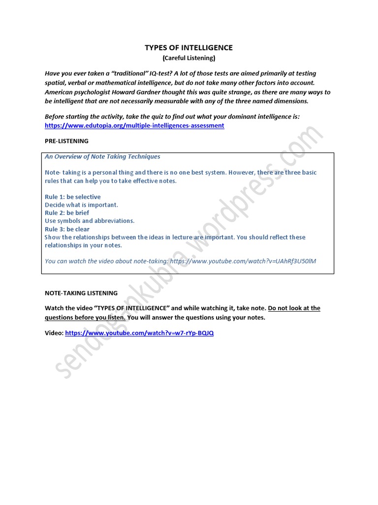 Types of Intelligence | PDF | Behavioural Sciences | Psychology