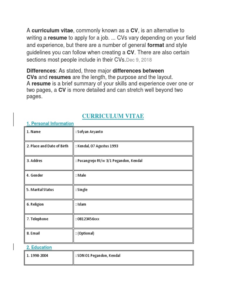 Differences: As Stated, Three Major Differences Between Cvs and Resumes ...