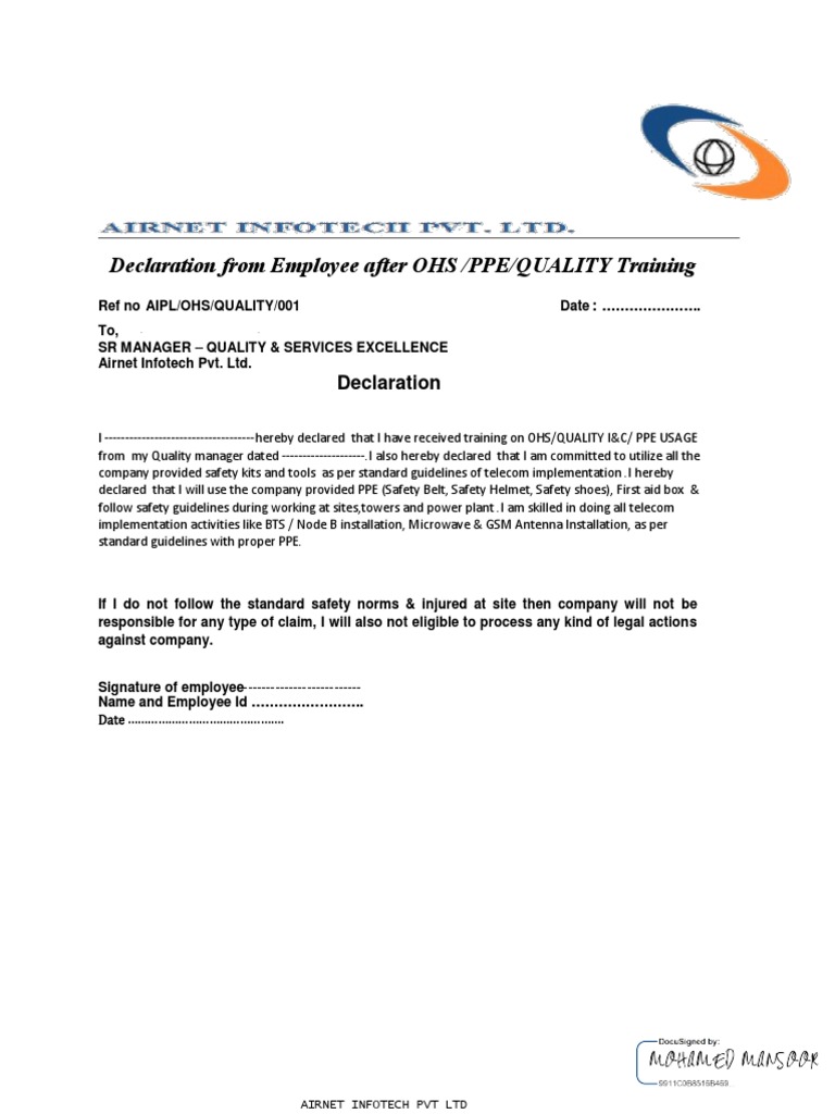 OHS Declaration PDF | PDF