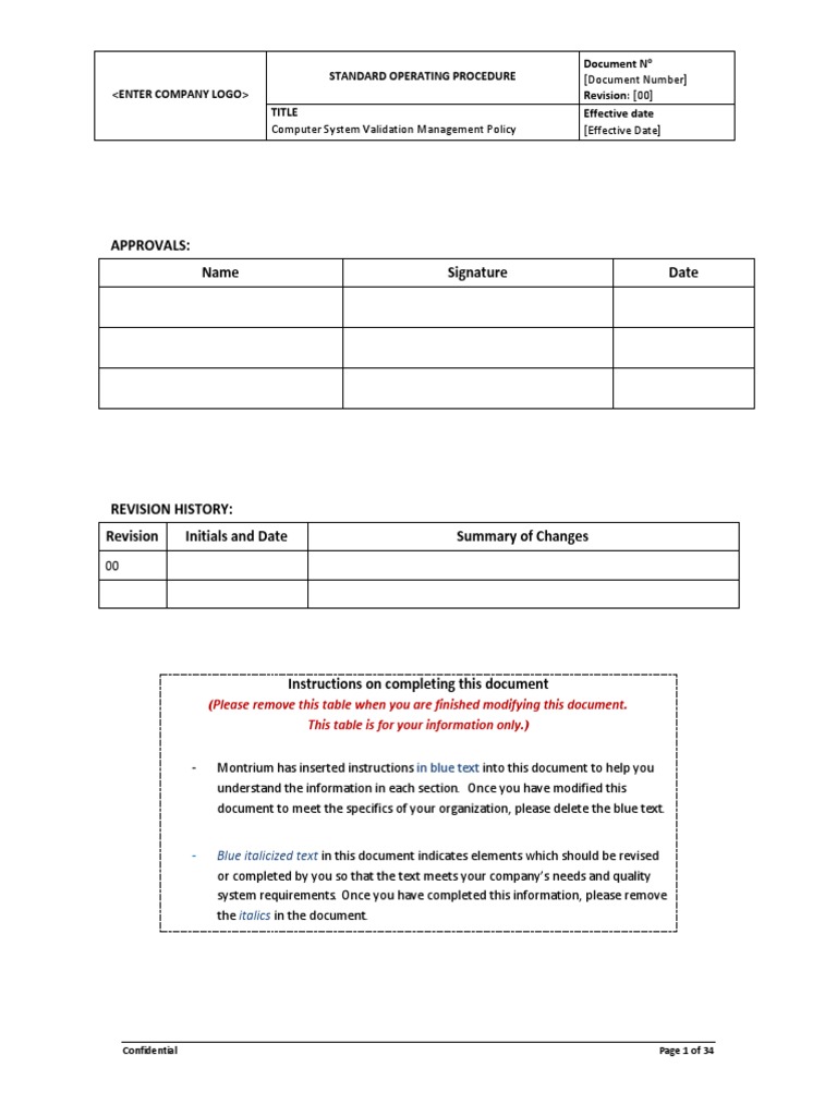 Computer System Validation Management Policy Sample | PDF ...