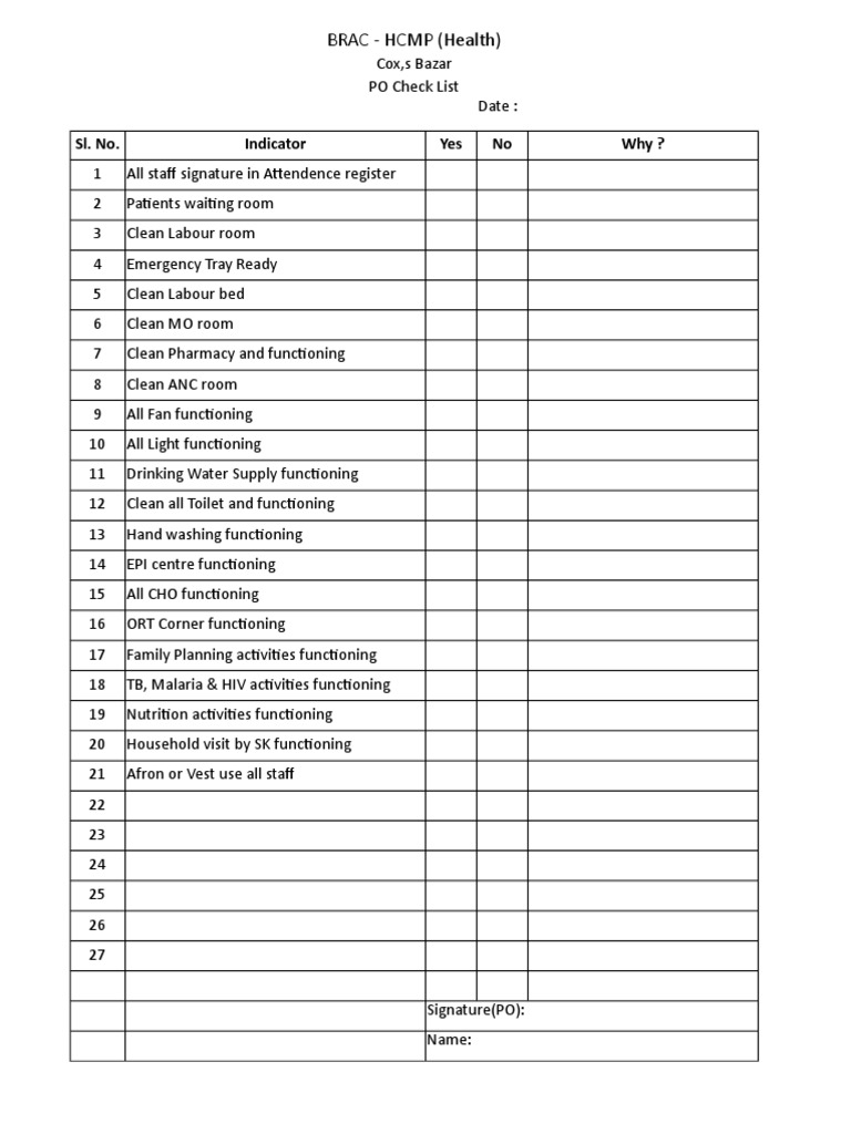 BRAC - HCMP (Health) : Sl. No. Indicator Yes No Why ? | PDF