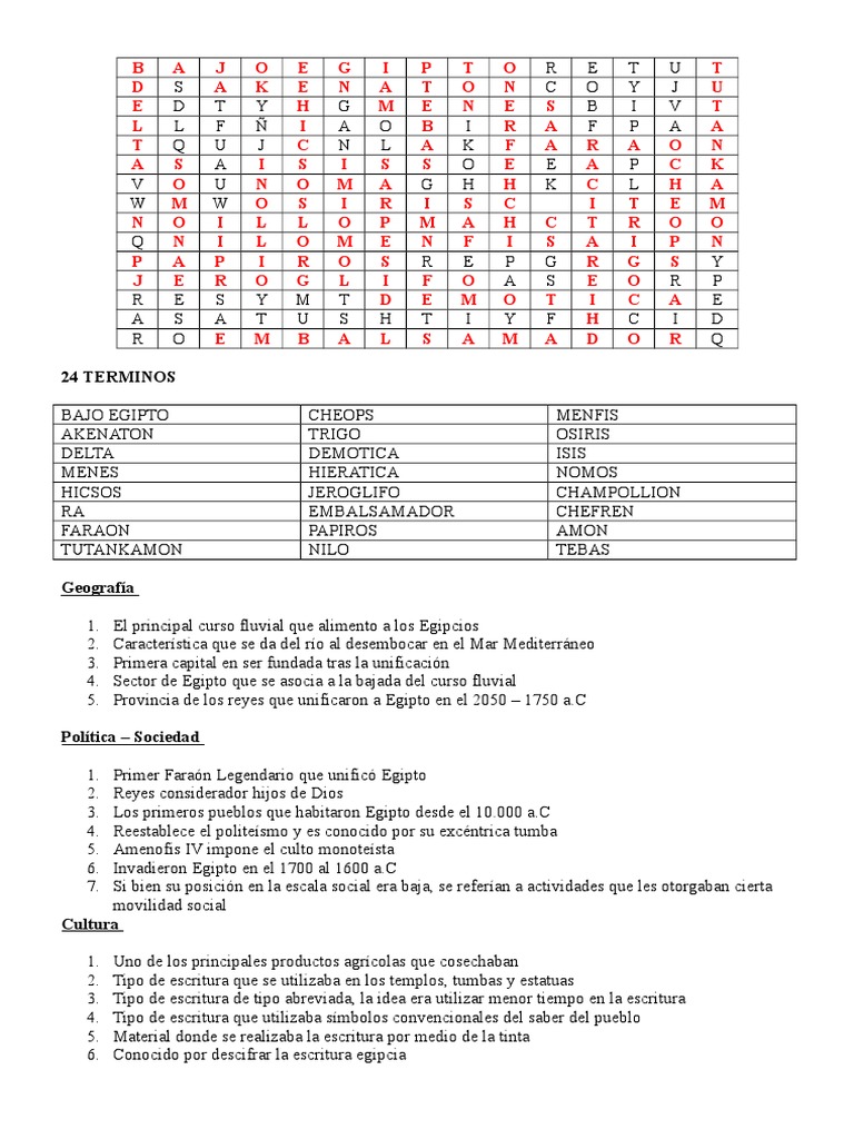 Sopa de Letras - Actividad Egipto | PDF | Akhenaton | faraón