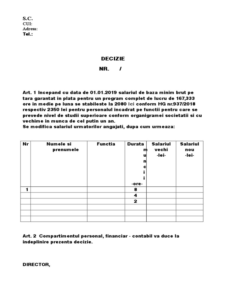 Model DECIZIE COLECTIVA Marire Salarii | PDF