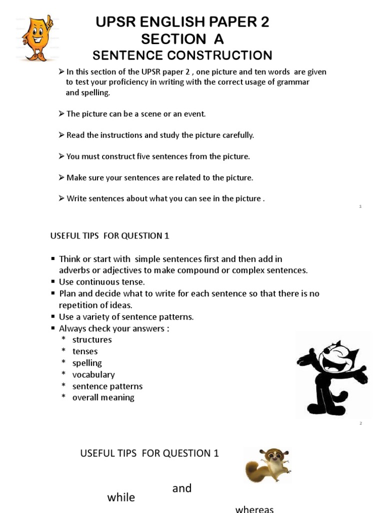 UPSR English Paper 2: Sentence Construction | PDF | Adjective | Adverb