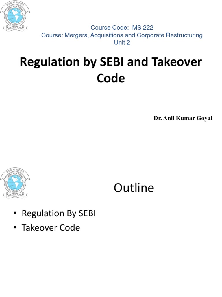 Regulation by SEBI, Takeover Code | Download Free PDF | Takeover | Stocks