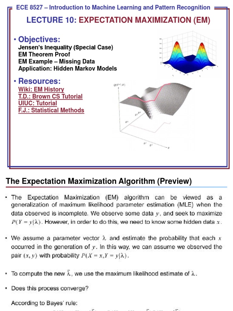Objectives Expectation Maximization Em Pdf Expected Value Mathematical Analysis