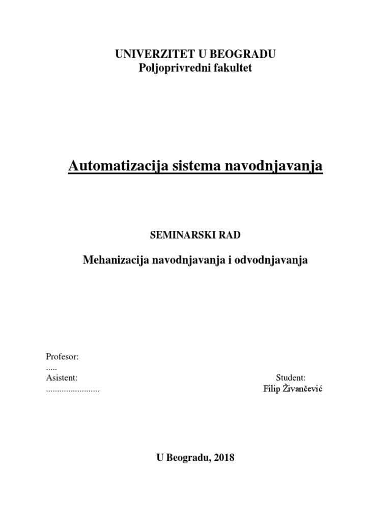 Automatizacija Sistema Za Navodnjavanje | PDF