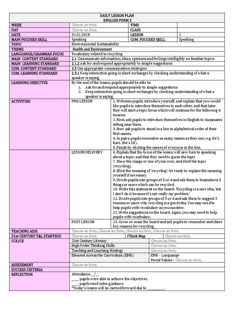 LESSON PLANS FORM 2 Unit 6 Money | PDF | Lesson Plan | Question