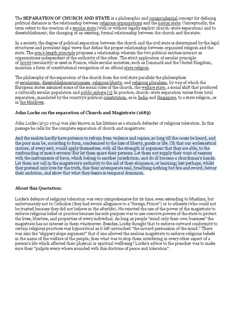 Separation of Church and State | PDF | Separation Of Church And State ...