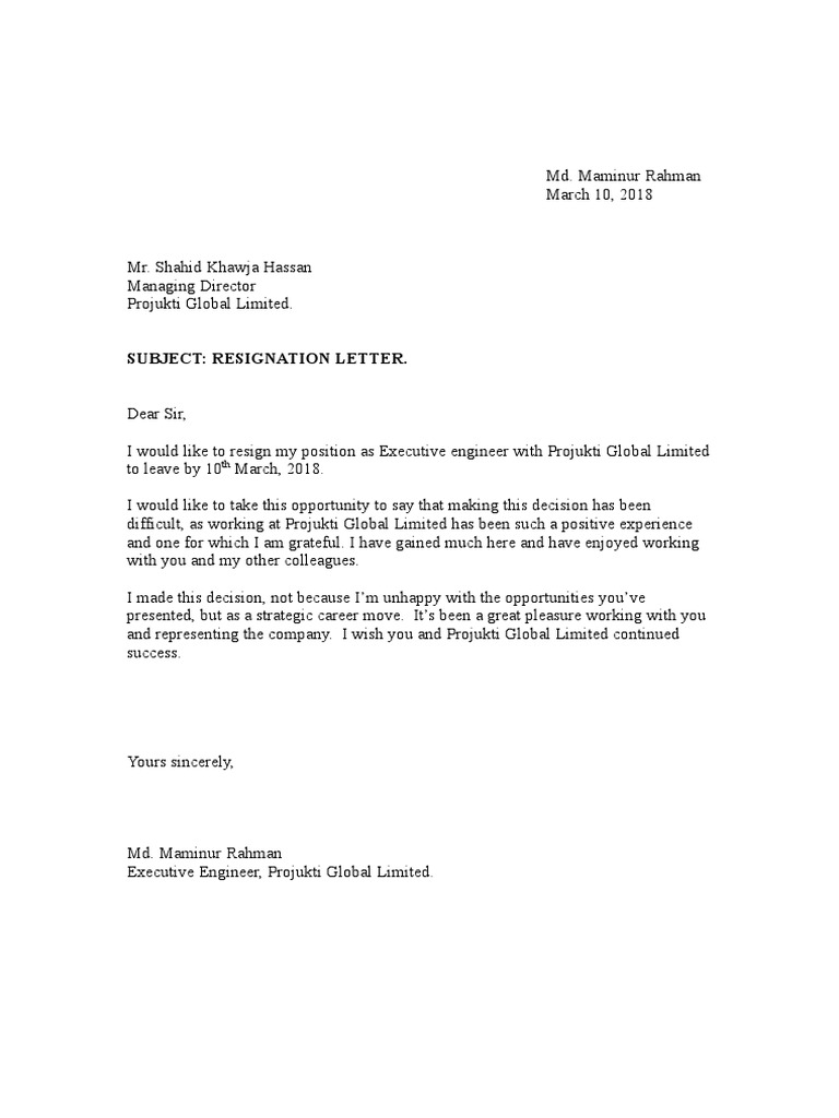 Subject: Resignation Letter | PDF
