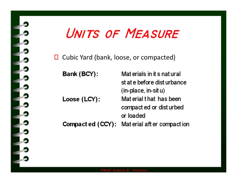 Units of Measure Units of Measure: Cubic Yard (Bank, Loose, or ...