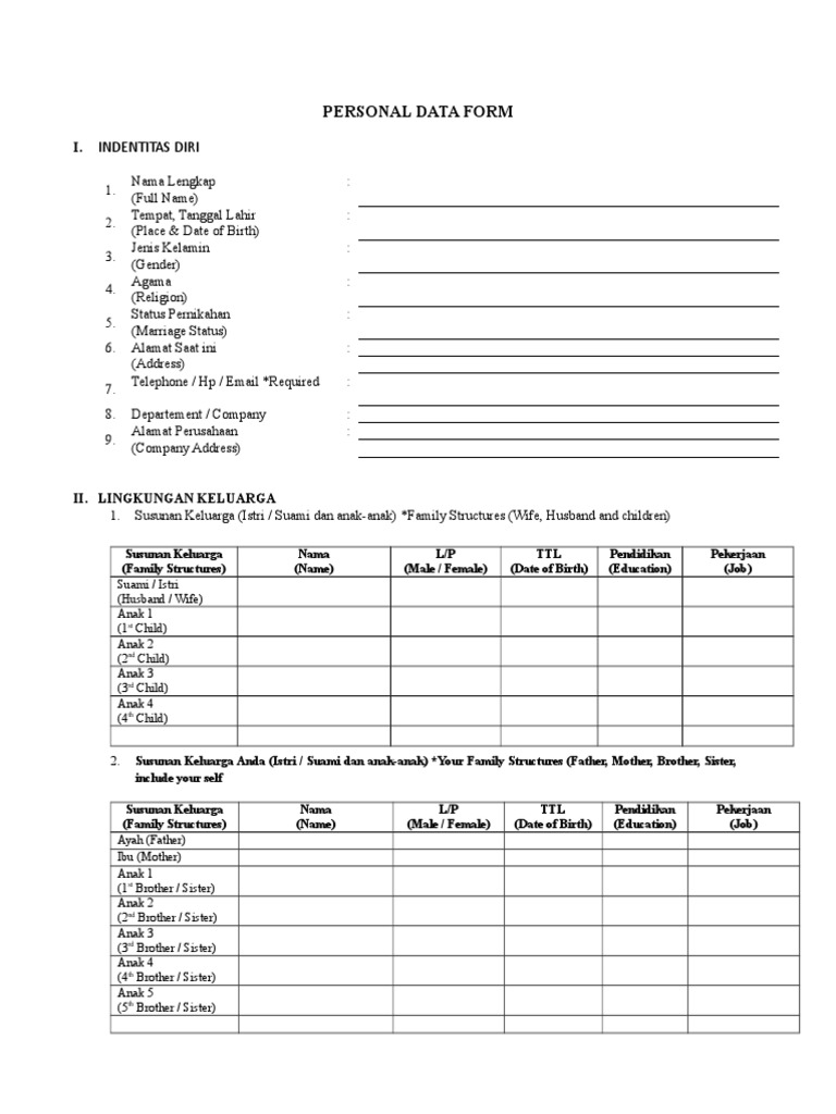 Personal Data Form Pt Download Free Pdf Social Conventions 8323