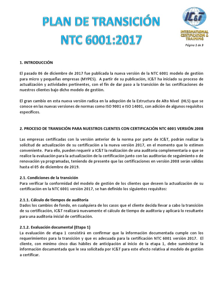 Plan de Transición NTC 6001 | PDF | Auditoría | Business