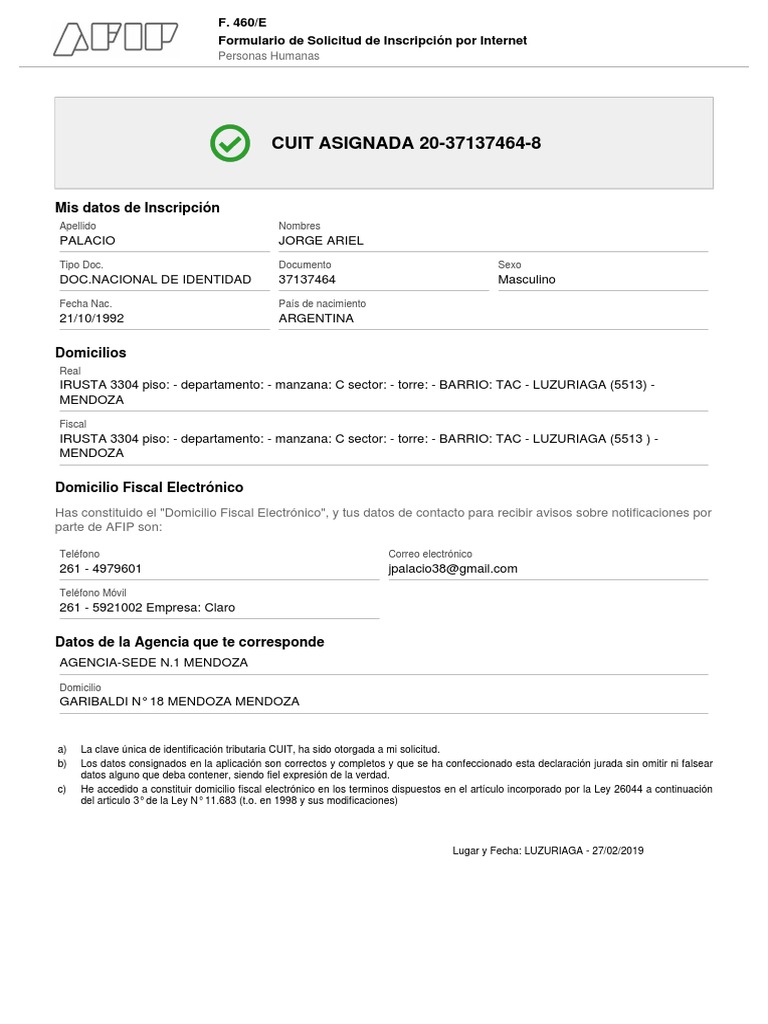 Constancia CUIT | PDF