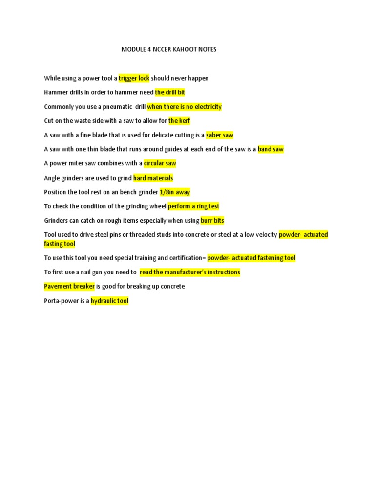 Module 4 Nccer Kahoot Notes | PDF