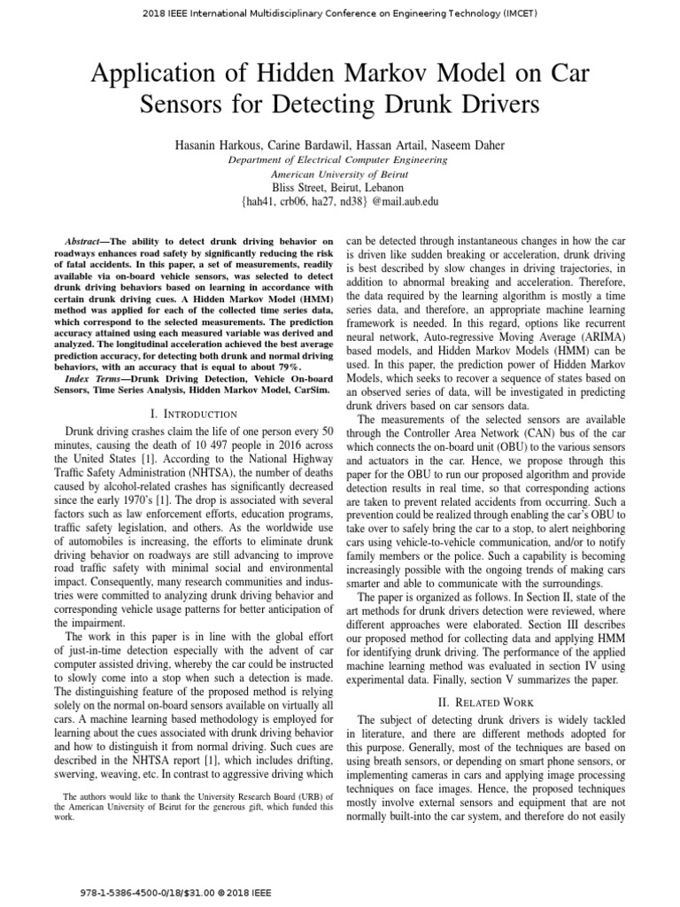 Application of Hidden Markov Model On Car Sensors For Detecting Drunk ...