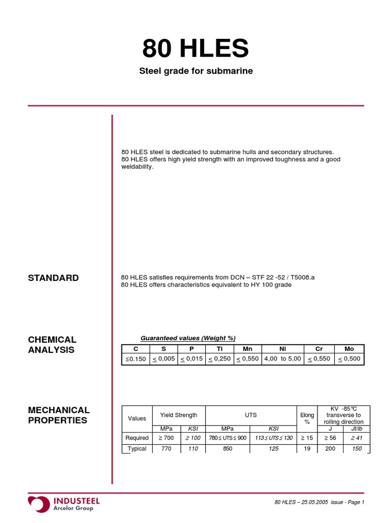 80 Hles: Steel Grade For Submarine | PDF | Welding | Construction